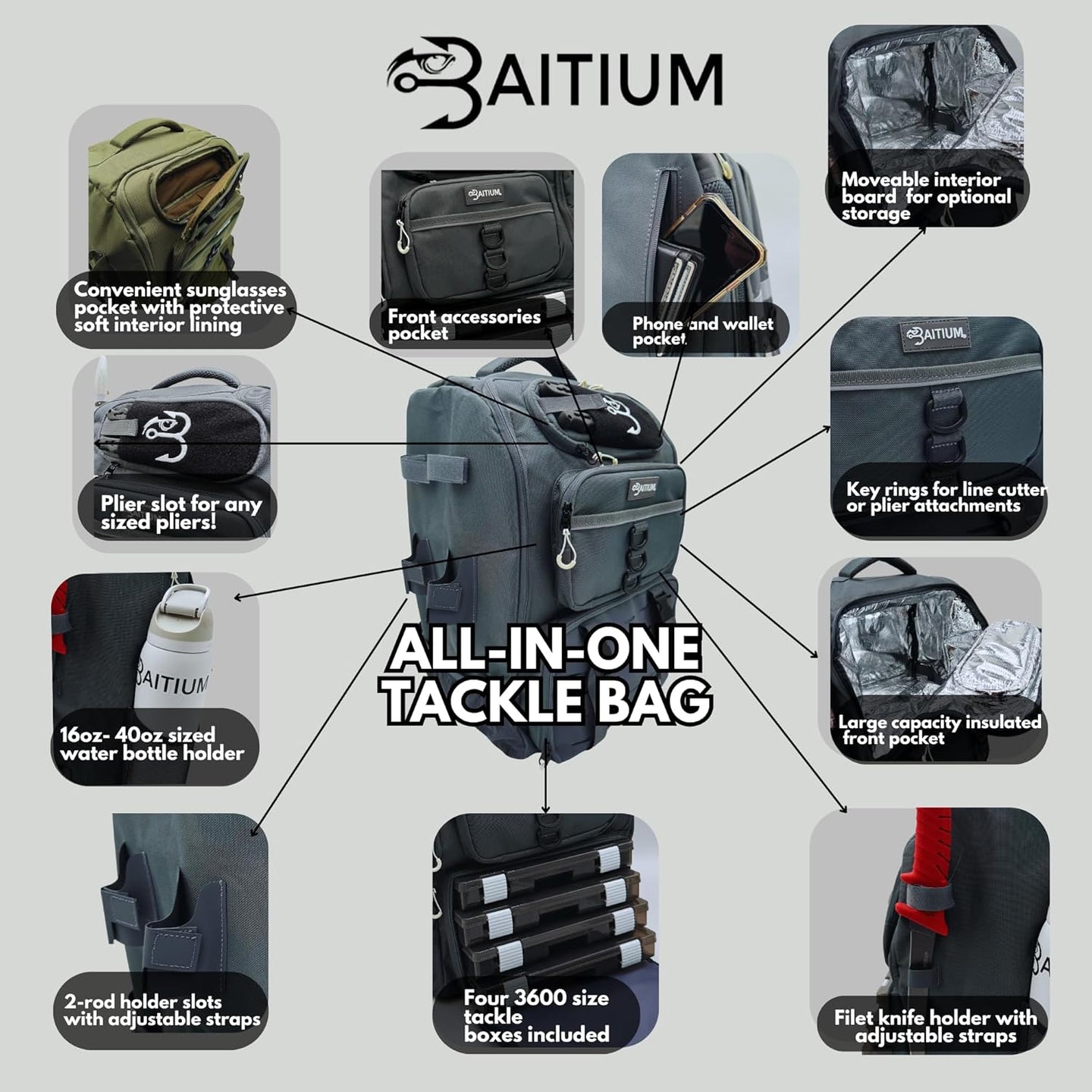 Baitium Baitium All In One Fishing Tackle Backpack - 4 Trays Included
